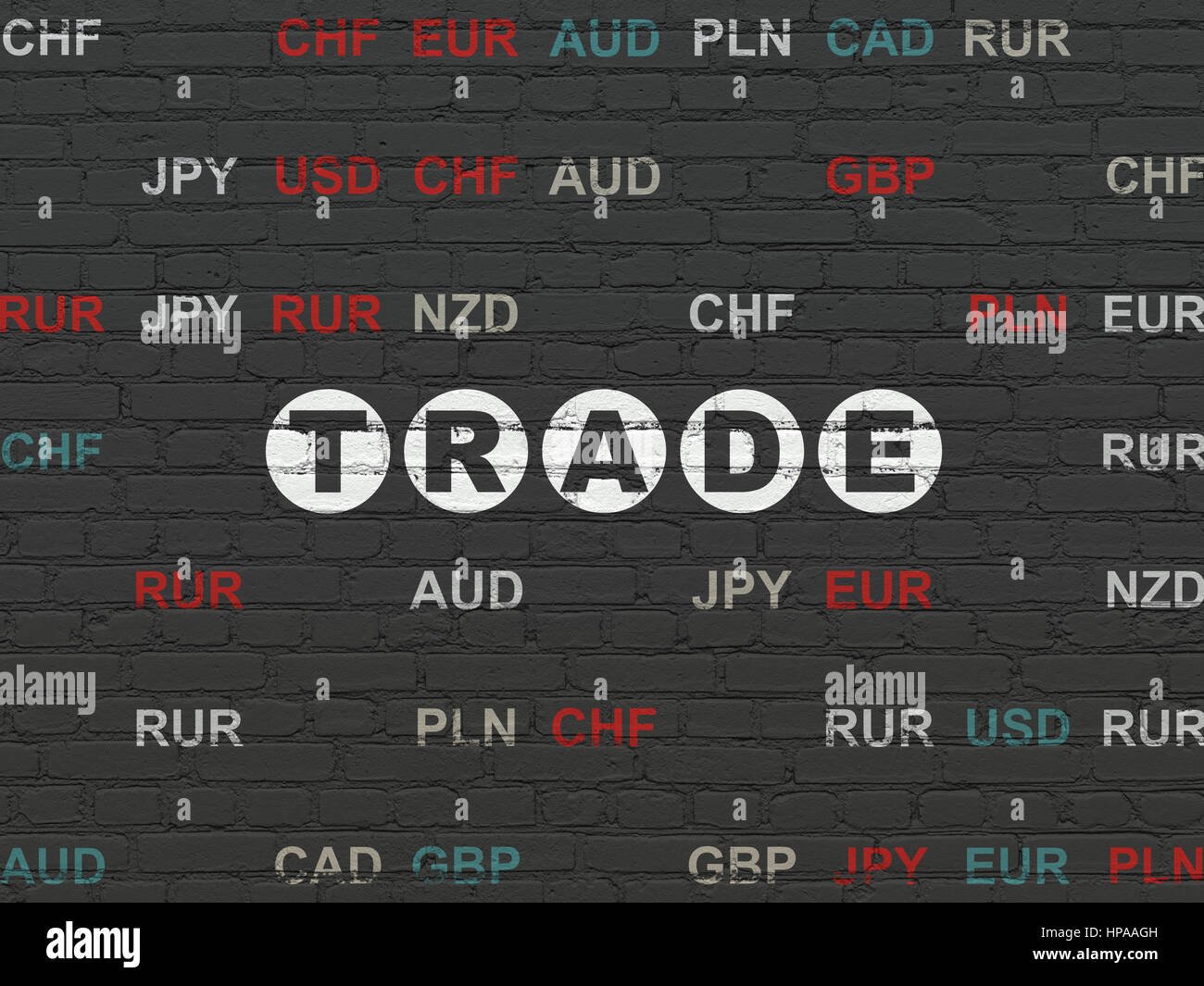 Business concept: Painted white text Trade on Black Brick wall ...