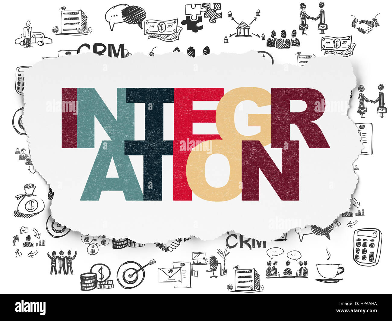 Business concept: Painted multicolor text Integration on Torn Paper ...