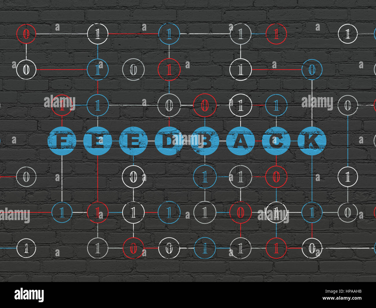 Finance concept: Painted blue text Feedback on Black Brick wall ...