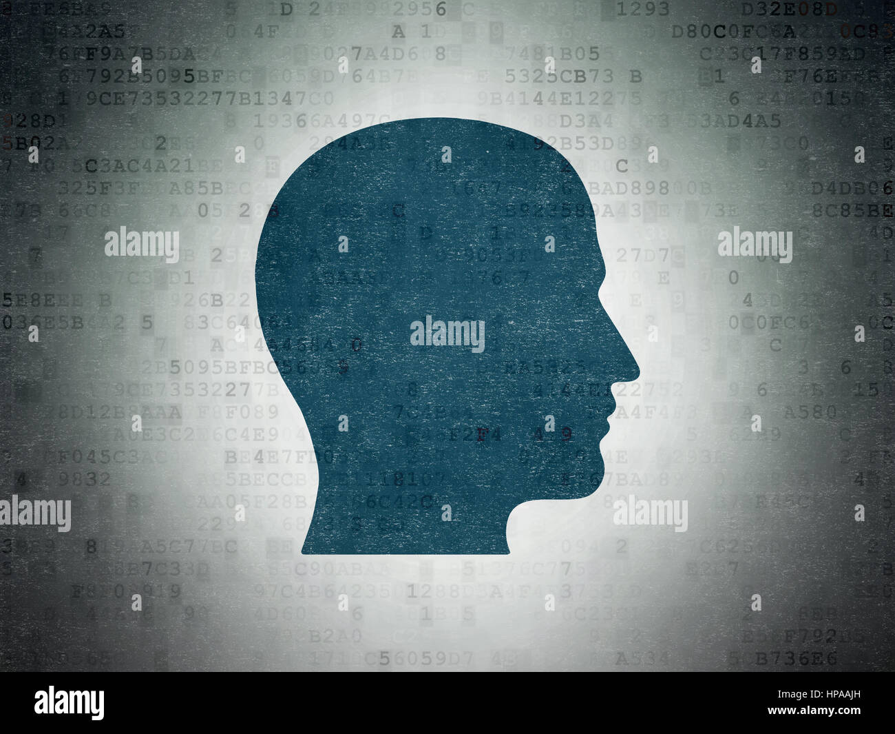 Business concept: Painted blue Head icon on Digital Data Paper ...