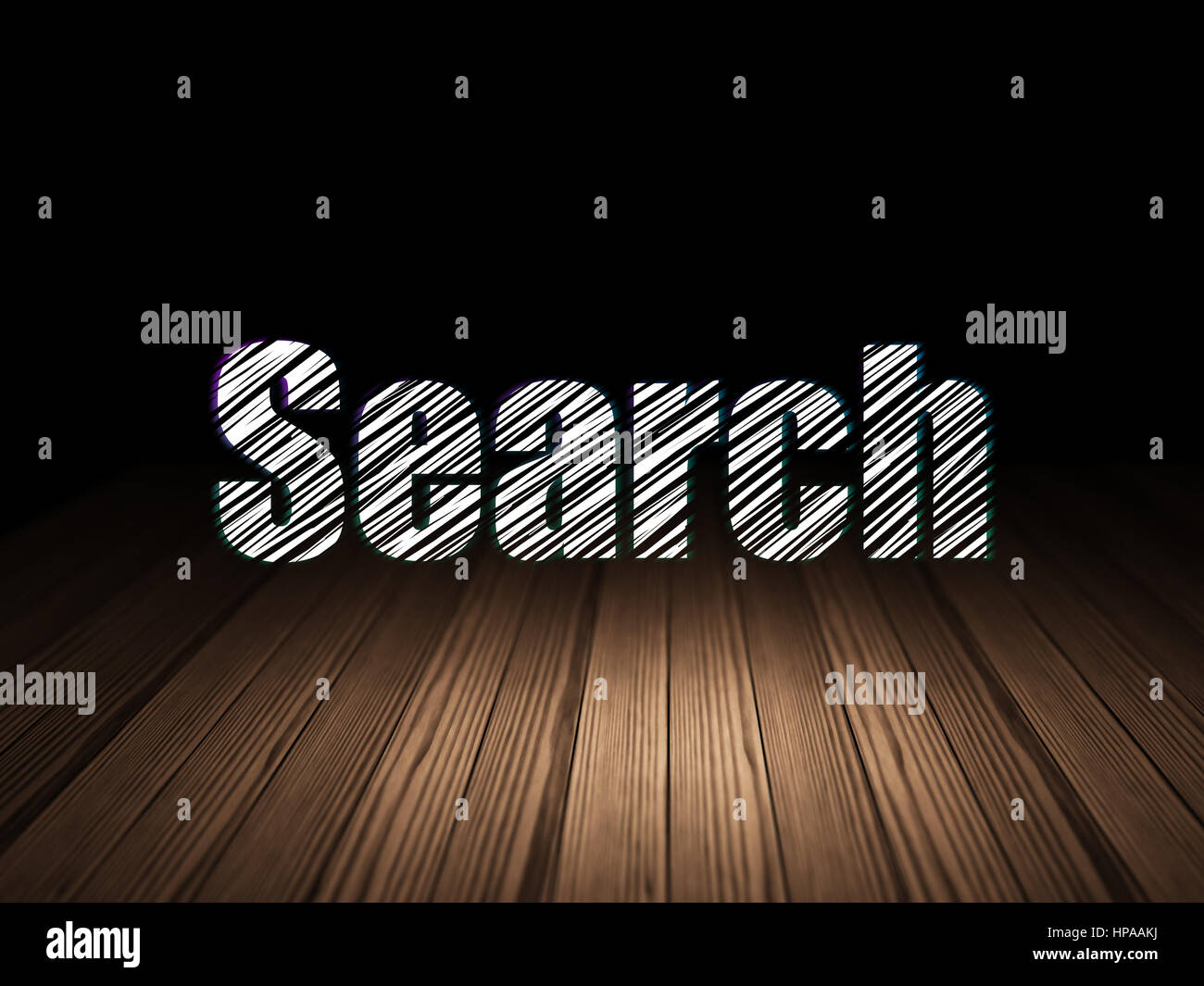 Web design concept: Glowing text Search in grunge dark room with Wooden ...