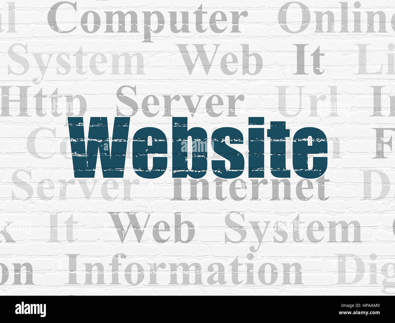 Web design concept: Painted blue text Website on White Brick wall ...