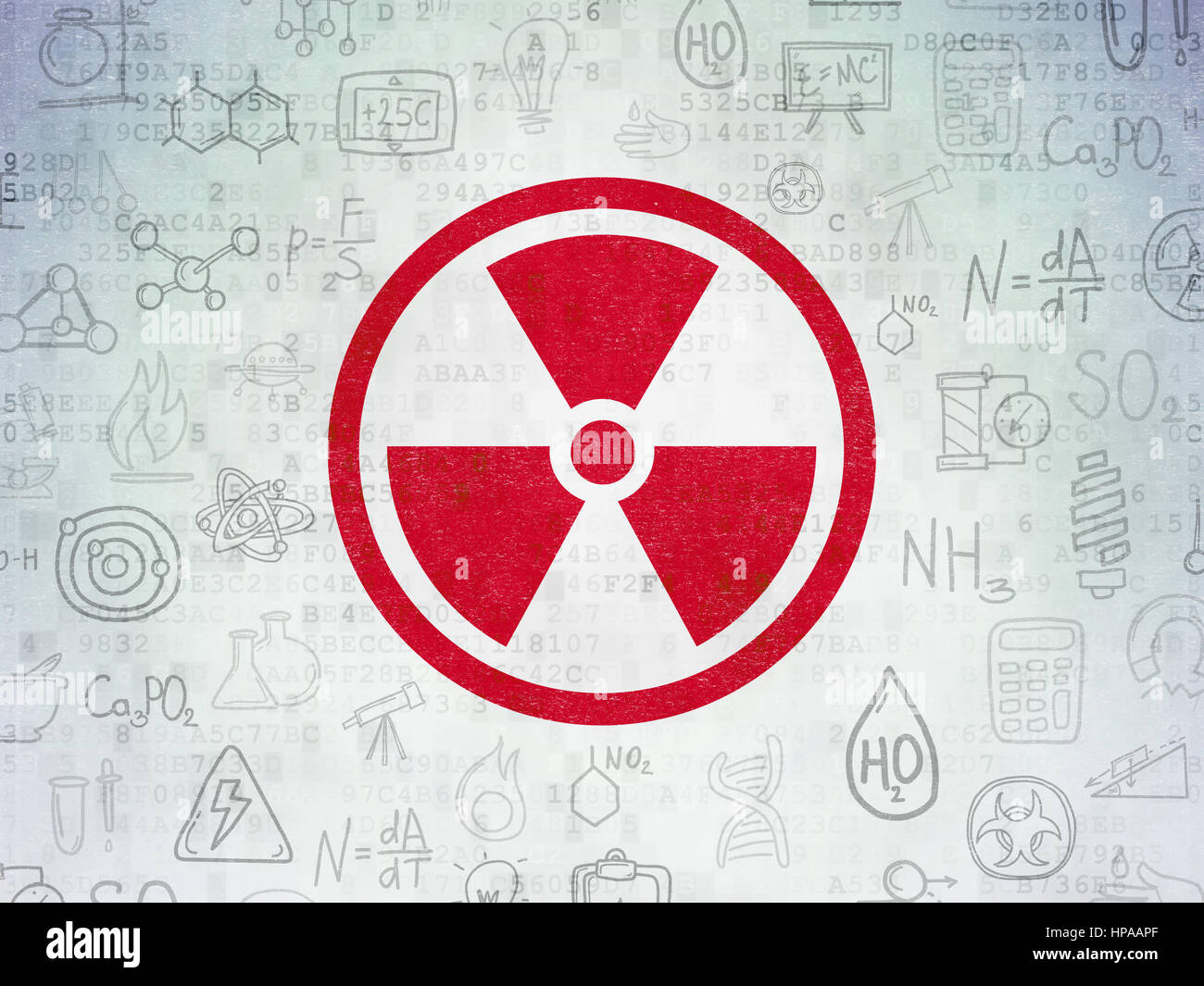 Science concept: Painted red Radiation icon on Digital Data Paper ...