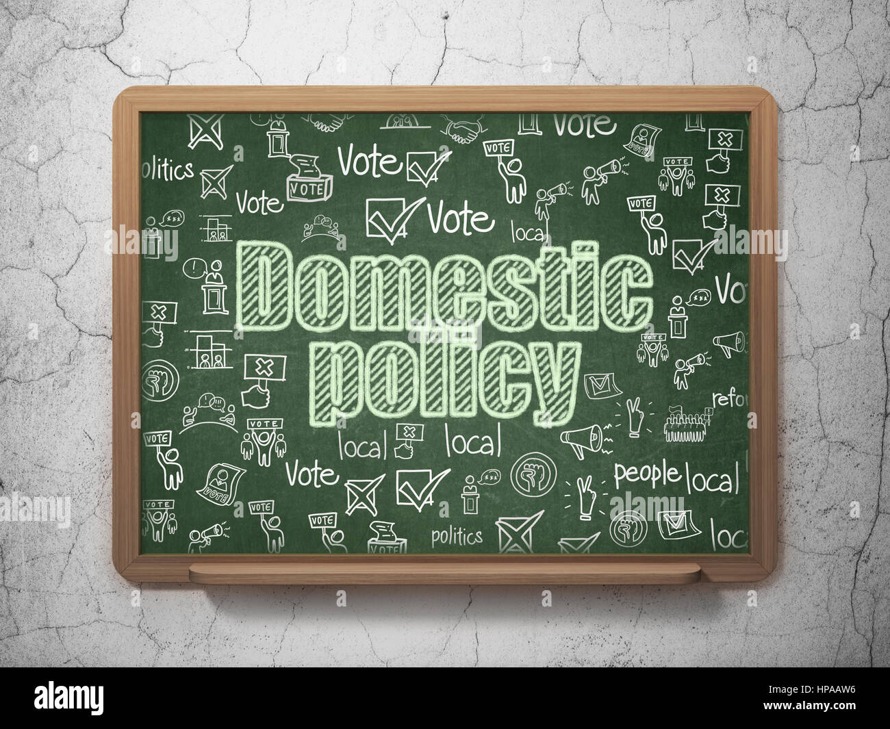 Political concept: Chalk Green text Domestic Policy on School board ...
