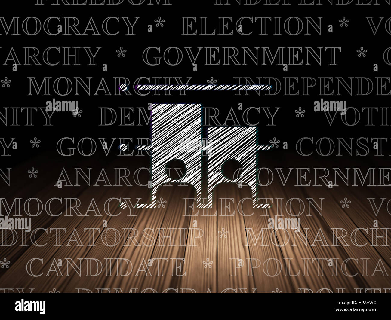 Politics concept: Glowing Election icon in grunge dark room with Wooden ...