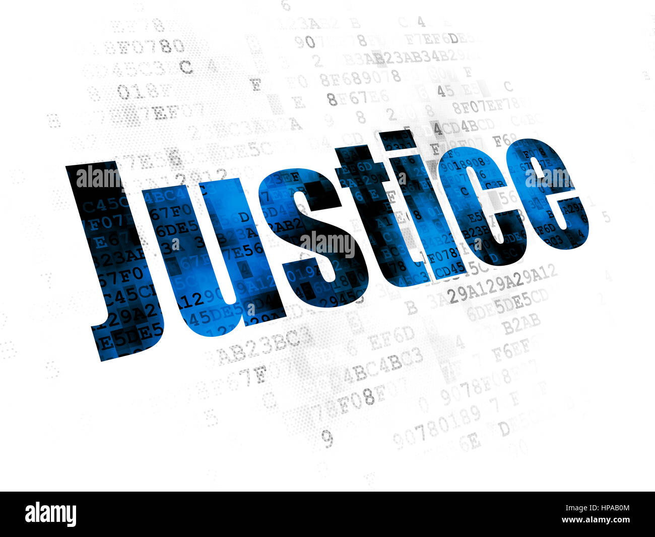 Law concept: Pixelated blue text Justice on Digital background Stock ...
