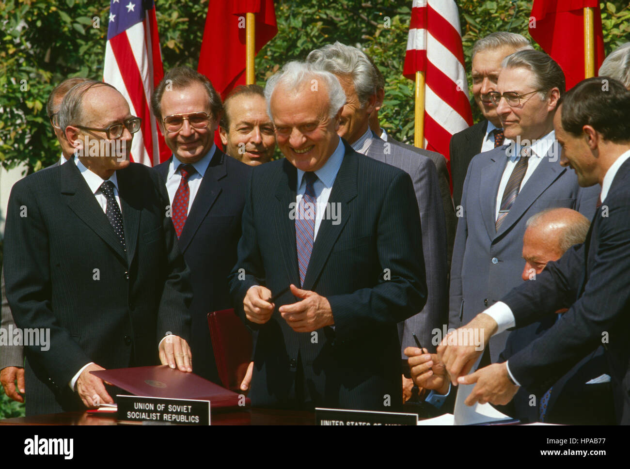 Soviet Foreign Minister Eduard Shevardnadze signs the Nuclear Risk ...