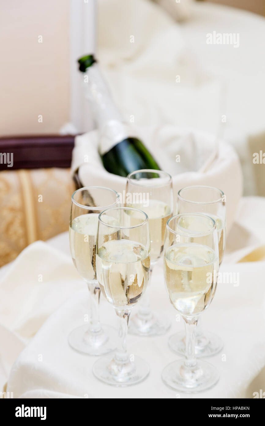 champagne with light snack serving on wecome table for paty, event ...