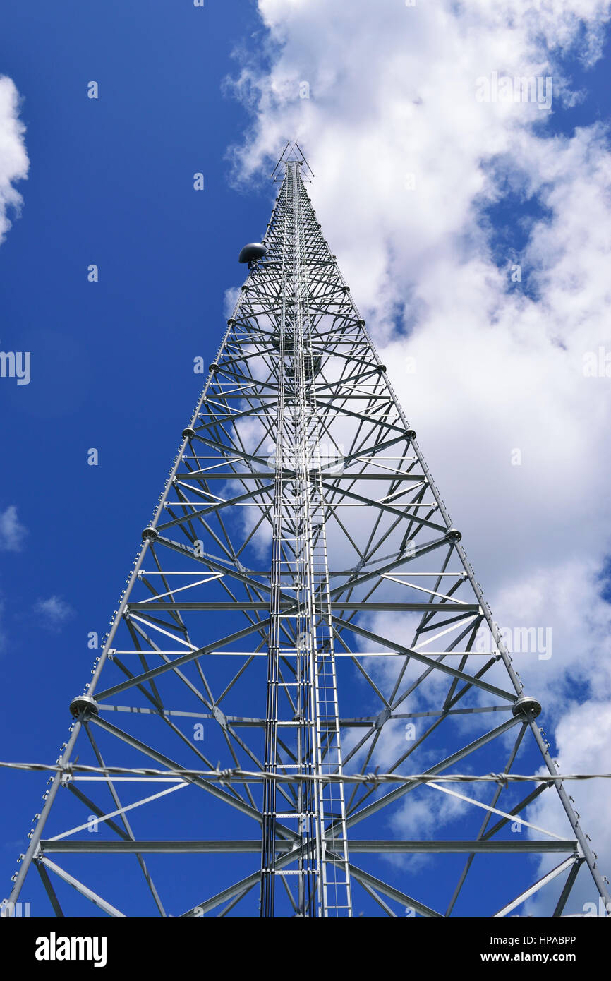 Radio and Cellular Tower with Blue Sky Background Stock Photo - Alamy