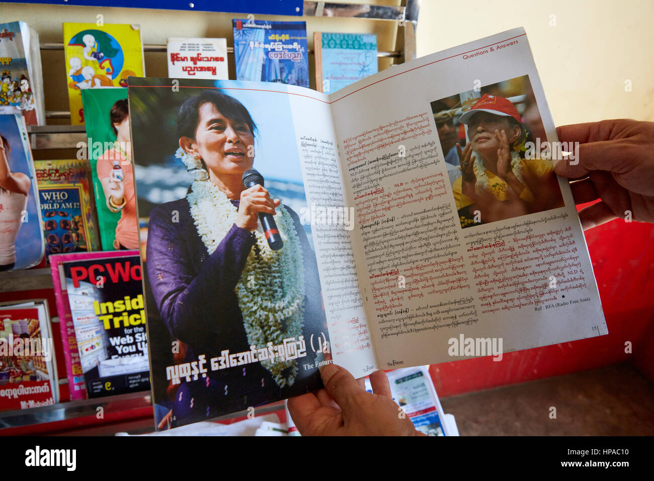 Aung San Suu Kyi article in a Burmese magazine, Myanmar, Asia Stock ...