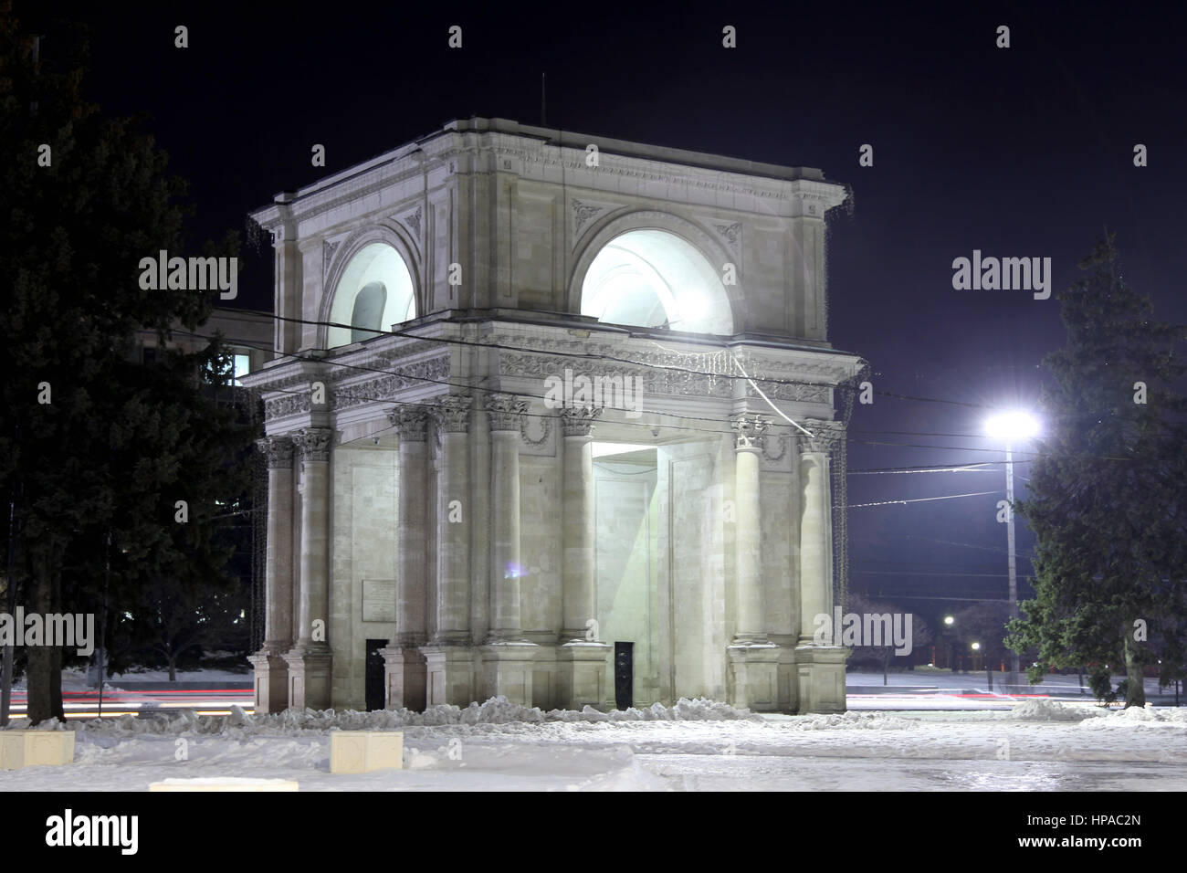 Moldova. Chisinau. Arc de Triomphe (Arch of Victory) and the cathedral ...