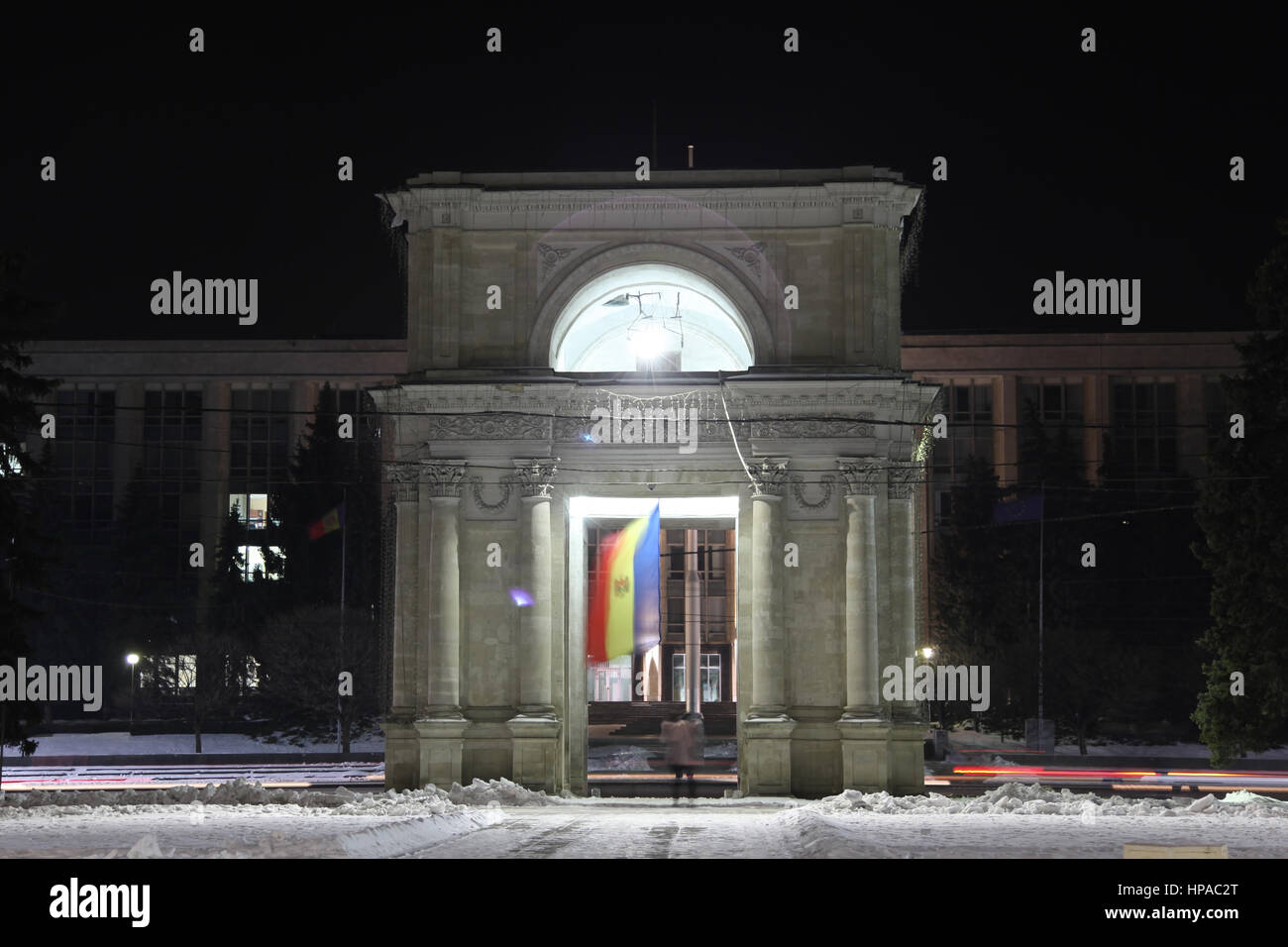 Moldova. Chisinau. Arc de Triomphe (Arch of Victory) and the cathedral ...