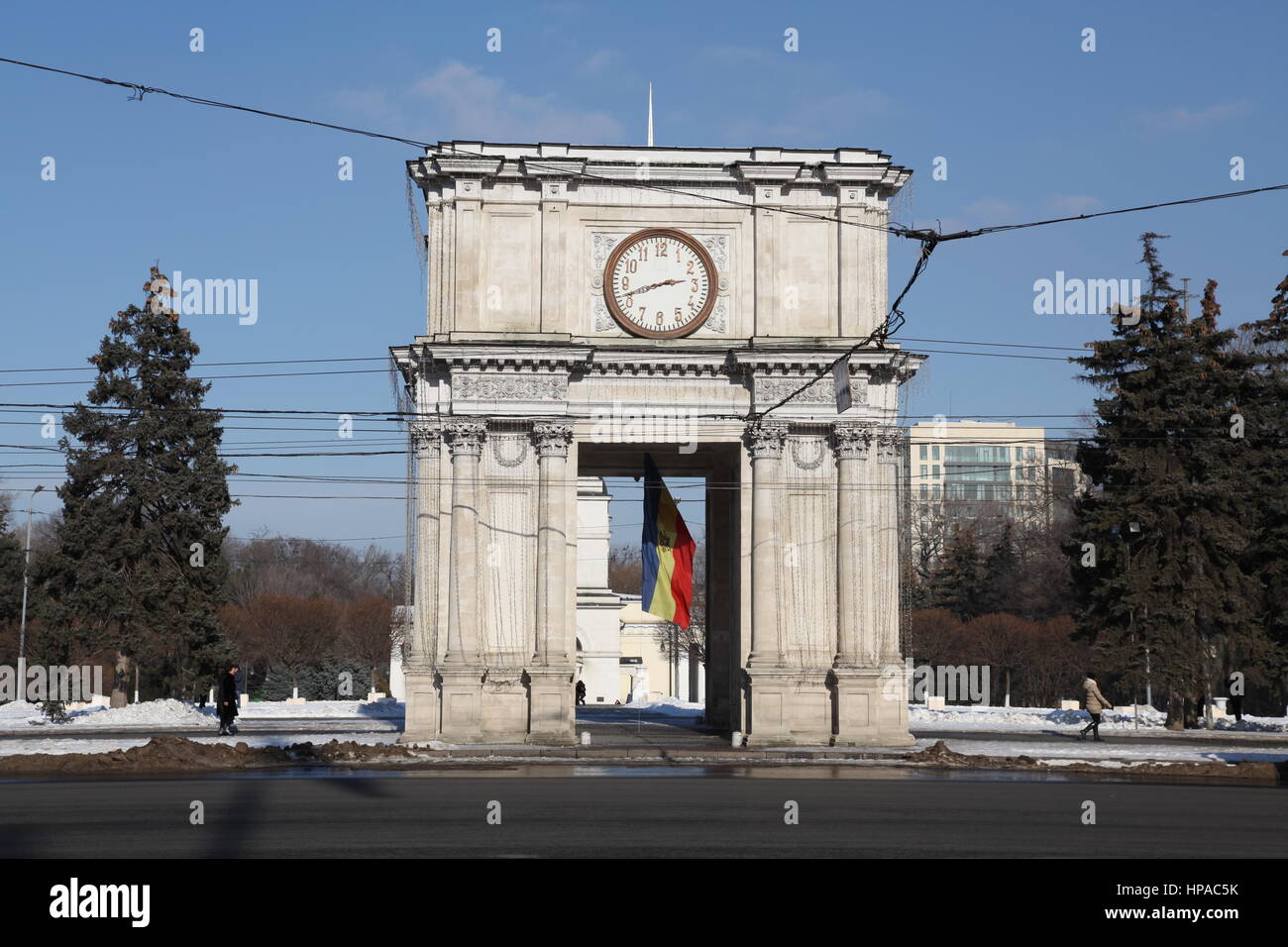 Moldova. Chisinau. Arc de Triomphe (Arch of Victory) and the cathedral ...