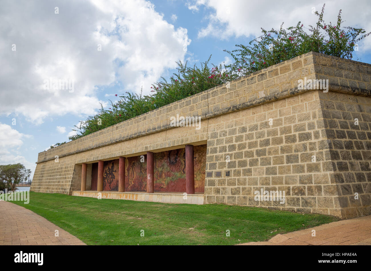 A large wall with columns and painting inside in East Perth foreshore ...