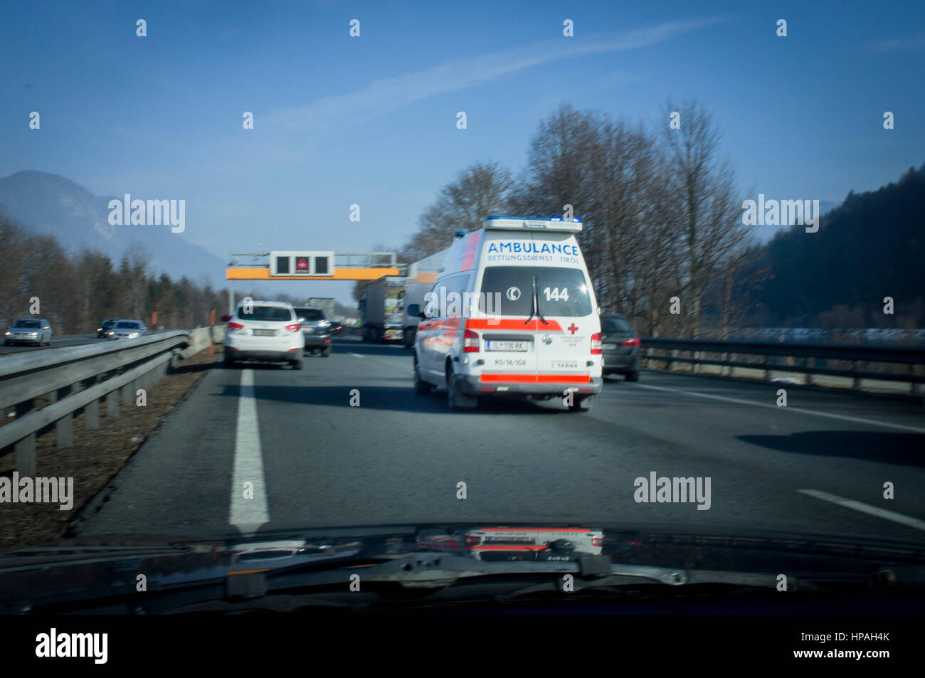 Austria, A1 motorway, highway, traffic jam, motorcade, ambulance, Stau ...
