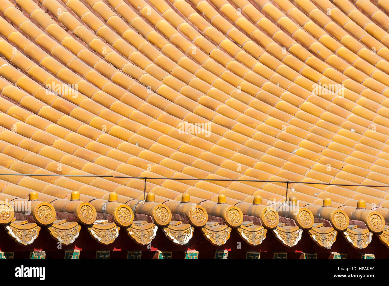 Sloping yellow roof tiles at the Forbidden City, Beijing Stock Photo ...
