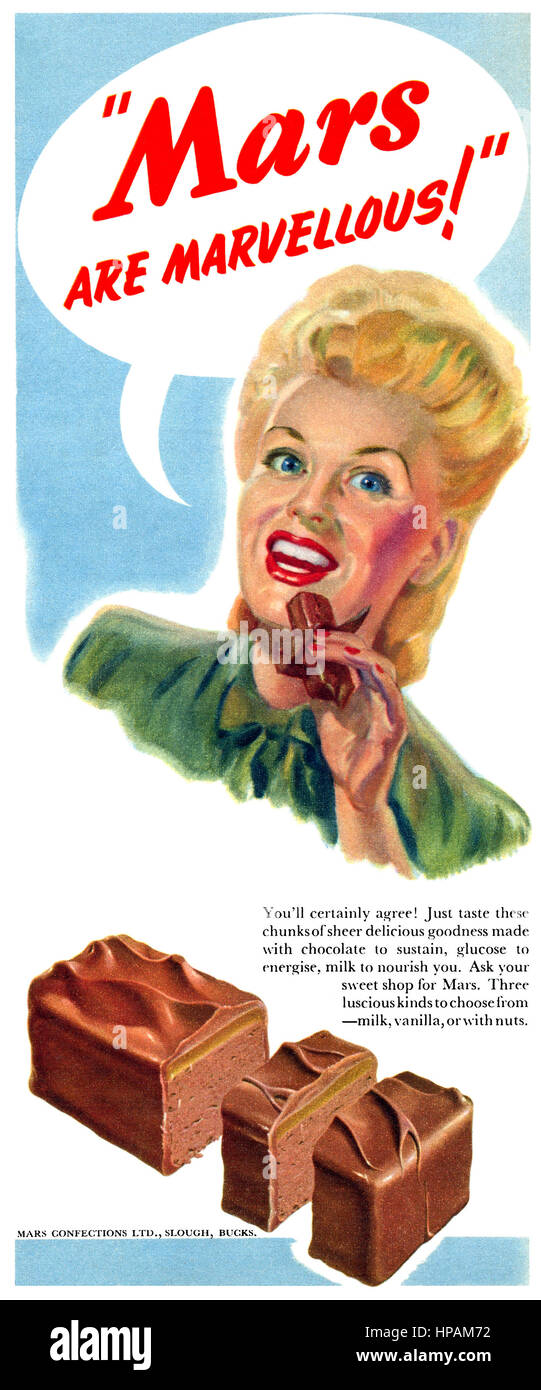 1947 British advertisement for Mars Bar Stock Photo - Alamy