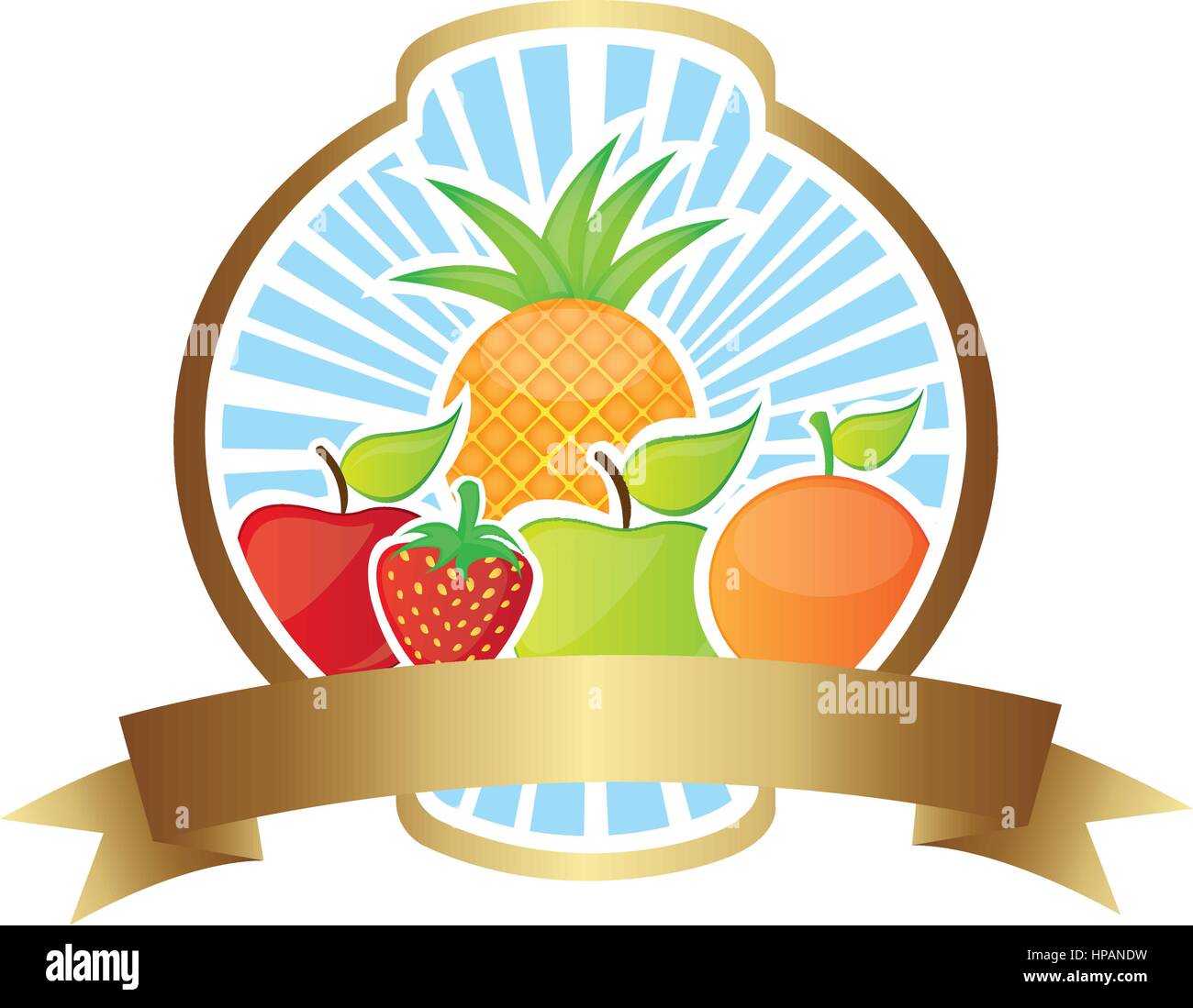 colorful silhouette rounded heraldic border with still life fruits ...