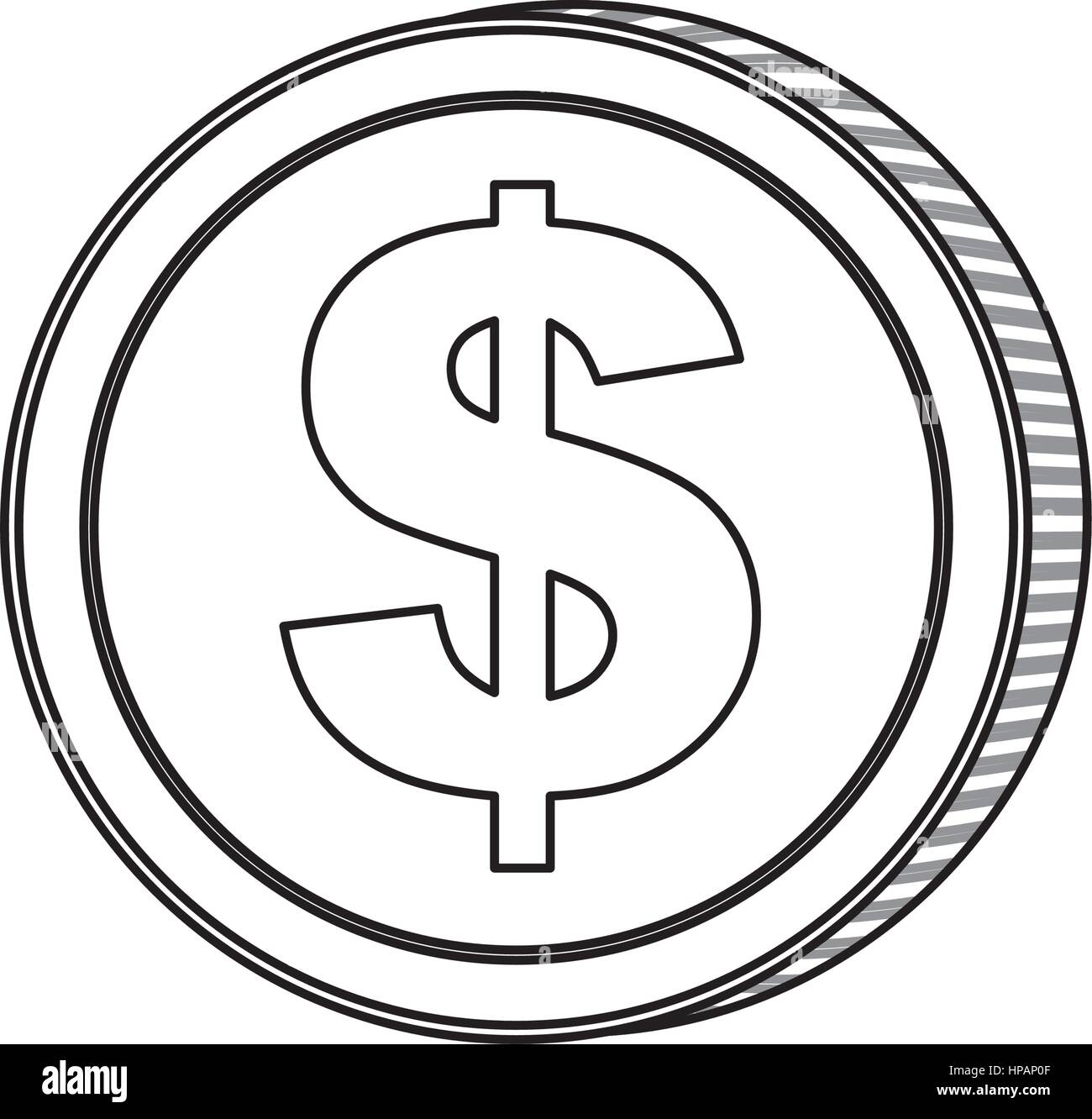 monochrome contour with icon coin in vertical position vector ...