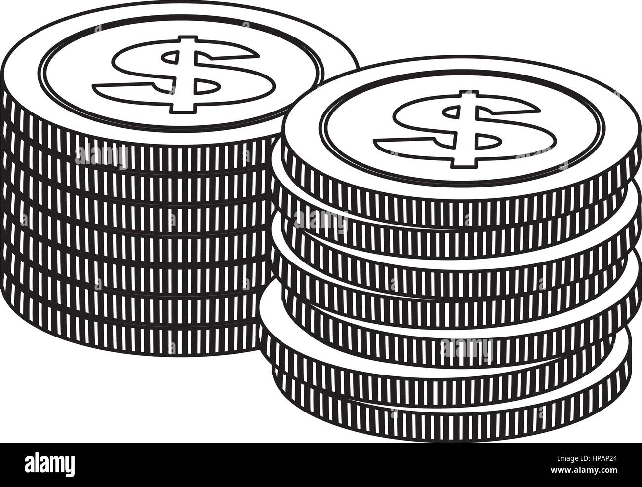 monochrome contour with coins stack in horizontal position vector ...