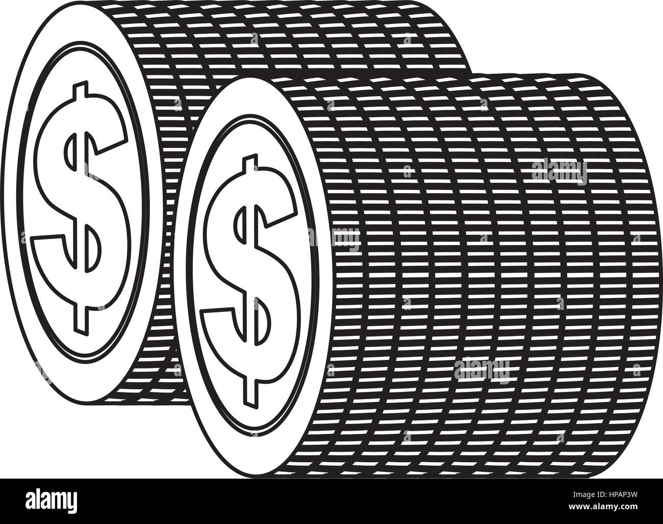 monochrome contour with coins stack in vertical position vector ...
