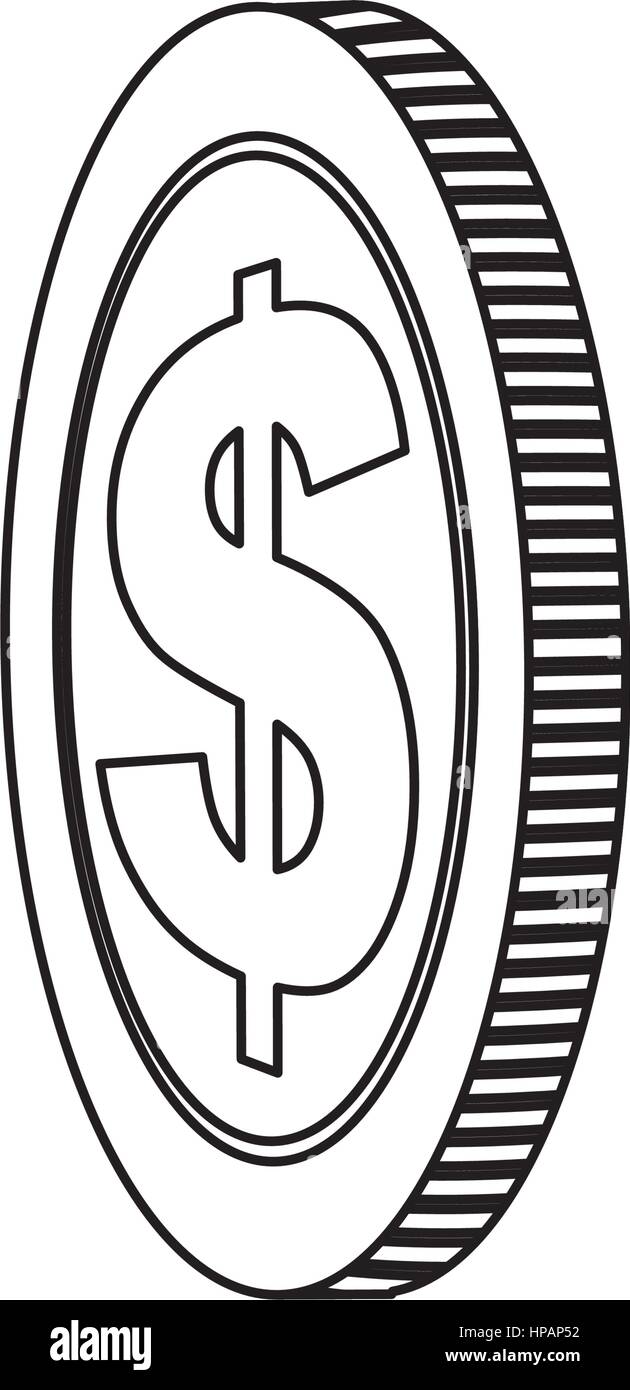monochrome contour with coin in side view vector illustration Stock ...