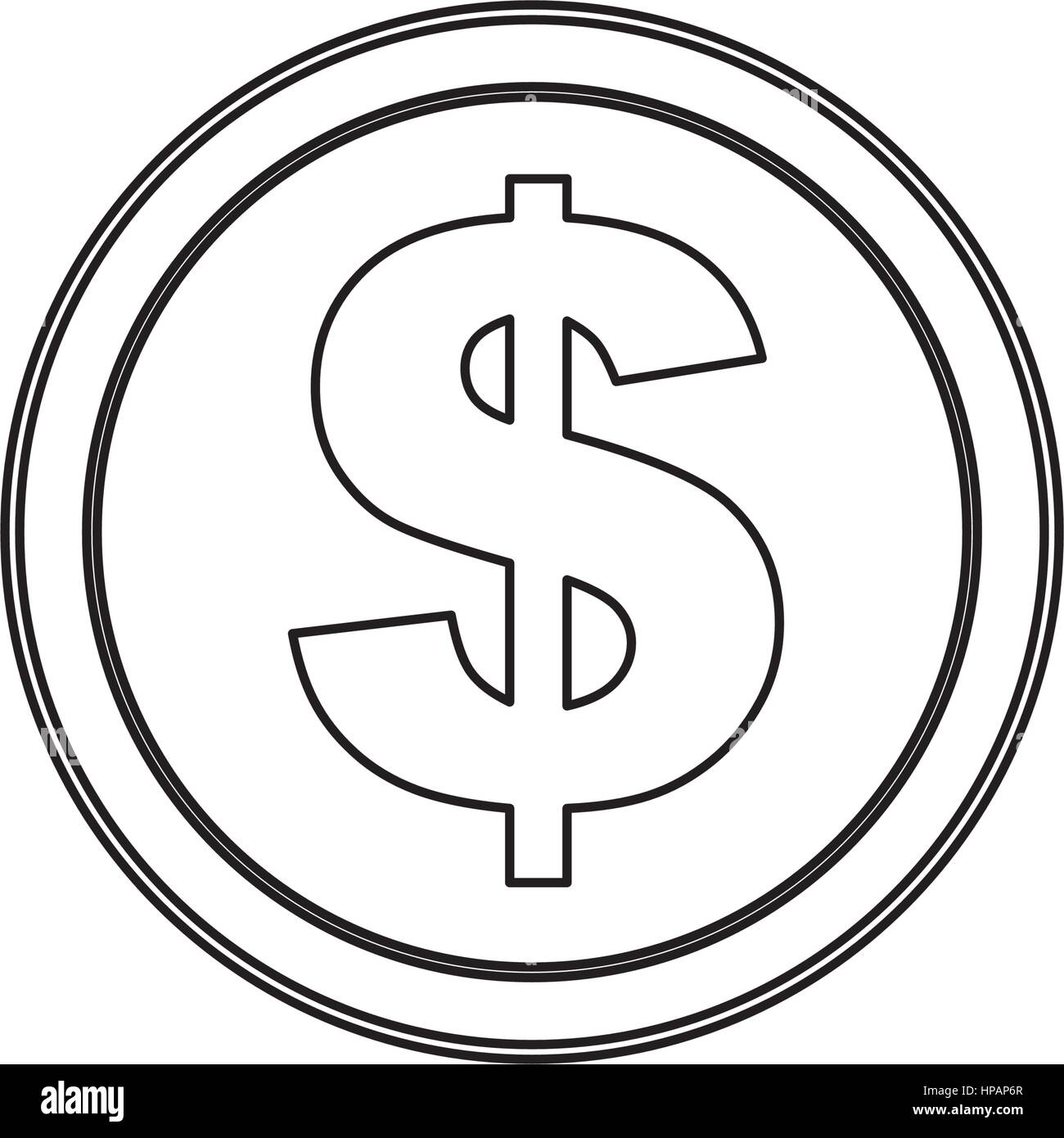 monochrome contour with coin in front view vector illustration Stock ...