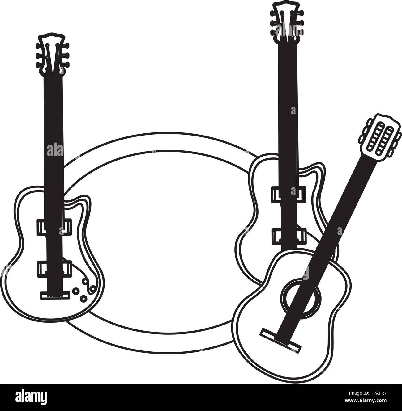 monochrome contour with guitars set electric and acoustic vector ...