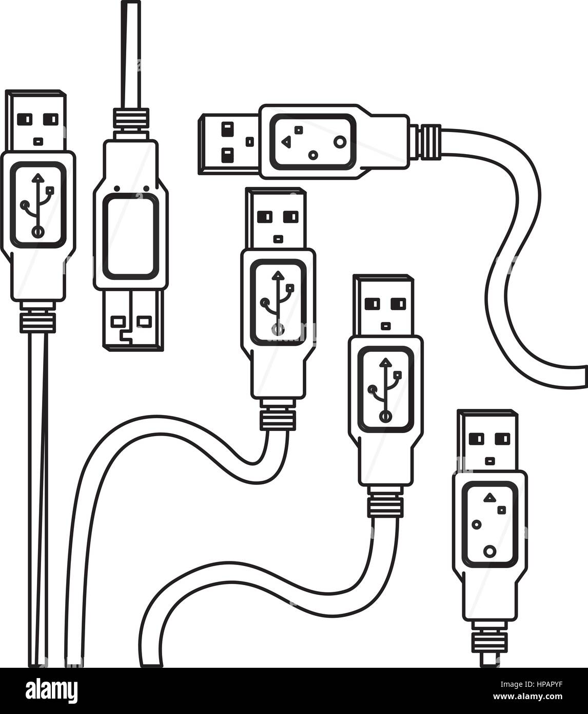 monochrome background contour with usb cables vector illustration Stock ...