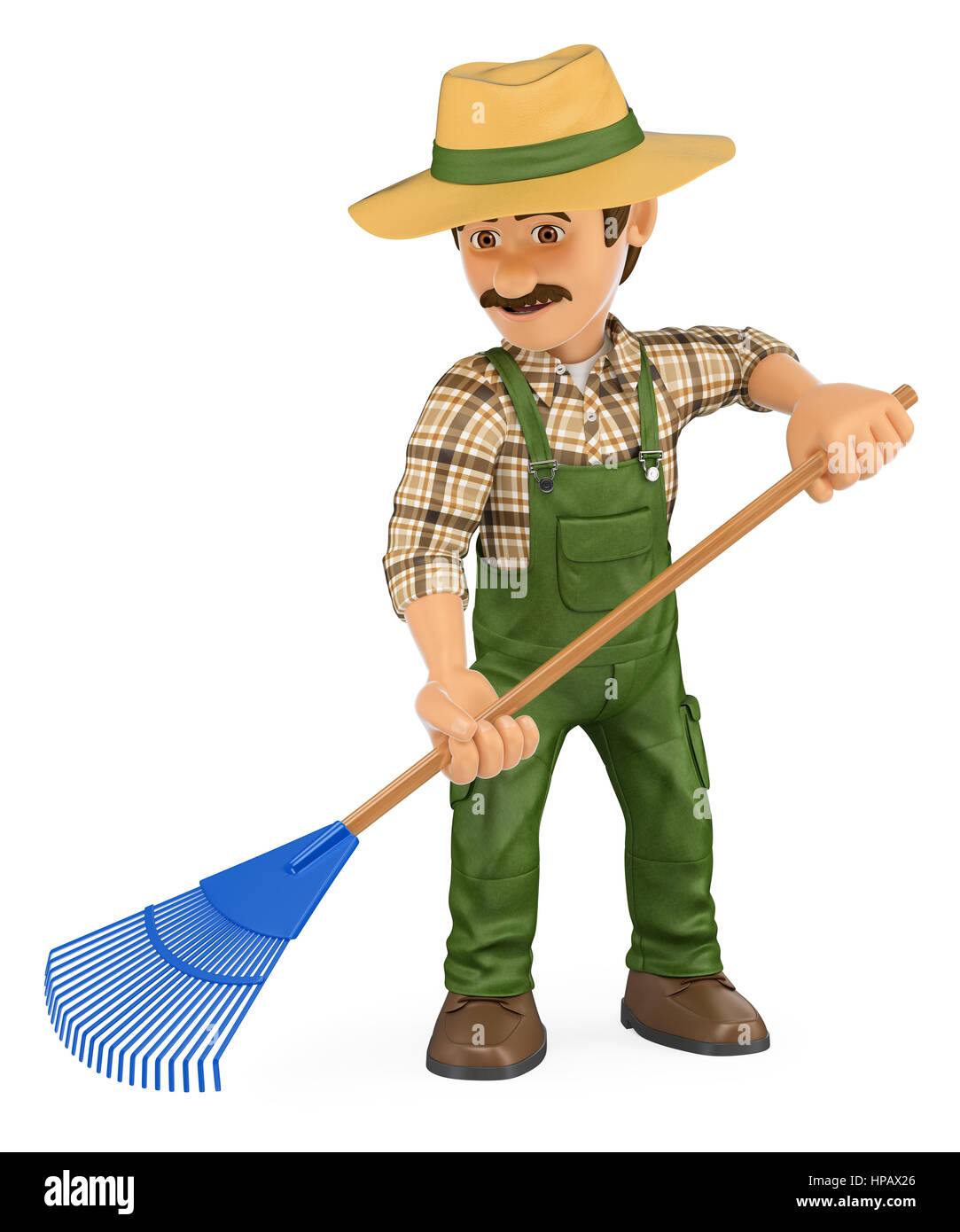 3d working people illustration. Gardener working with a rake. Isolated ...