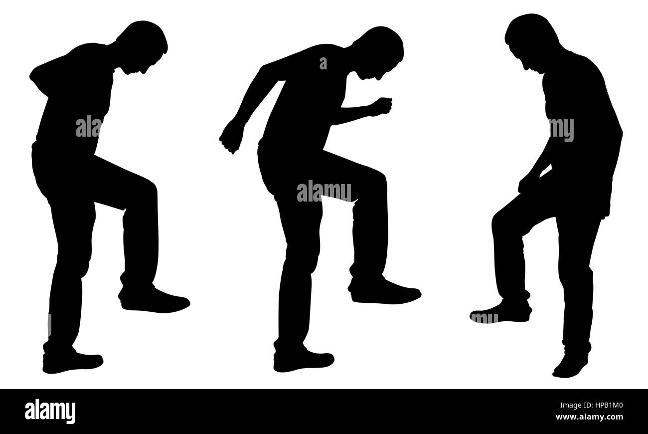 People stepping on things with legs isolated on white Stock Photo - Alamy