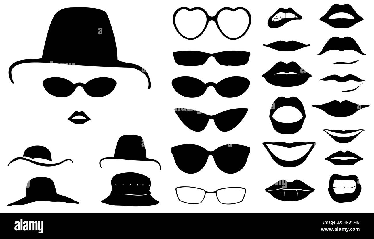 Set of women faces with hats isolated on white Stock Photo - Alamy