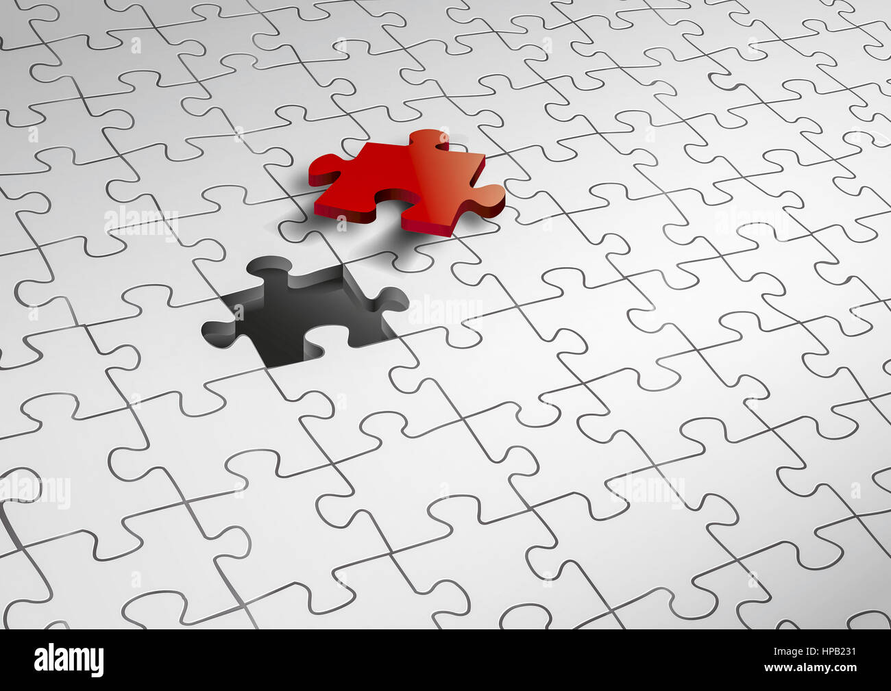 Rotes Puzzleteil schwebt ueber Puzzle Stock Photo - Alamy