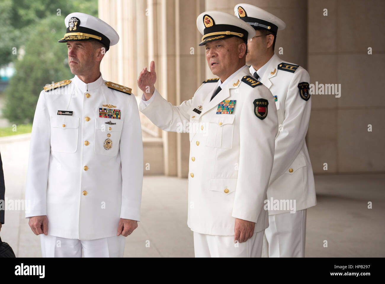 U.S. Chief of Naval Operations John Richardson (left) meets with ...