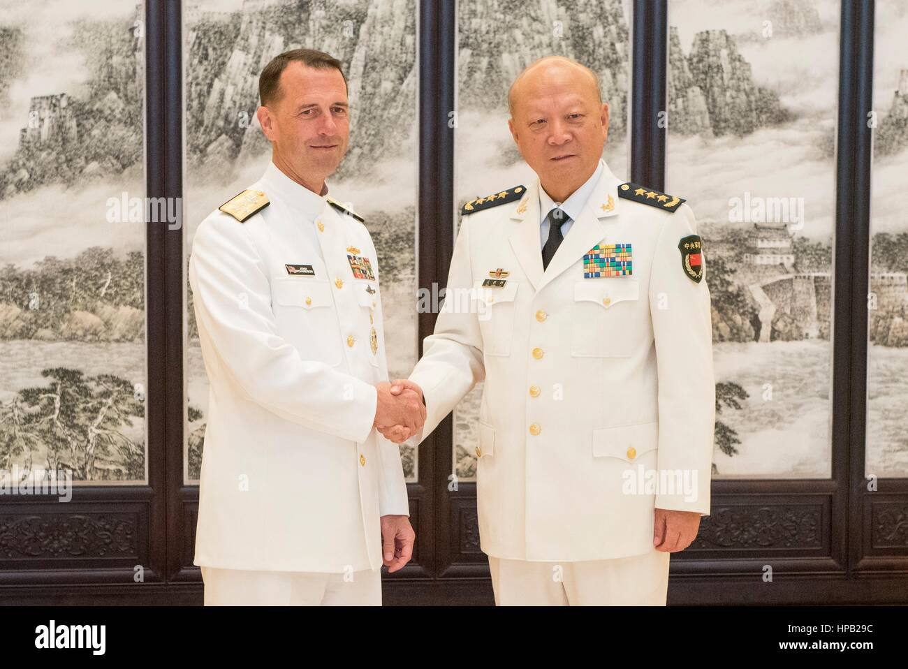 U.S. Chief of Naval Operations John Richardson (left) meets with ...