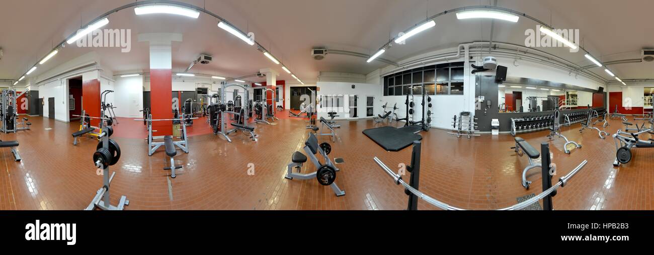Empty Gym with fitness equipment for training Stock Photo - Alamy