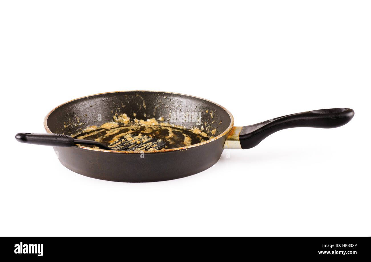 Dirty frying pan after cooking isolated on white background Stock Photo ...