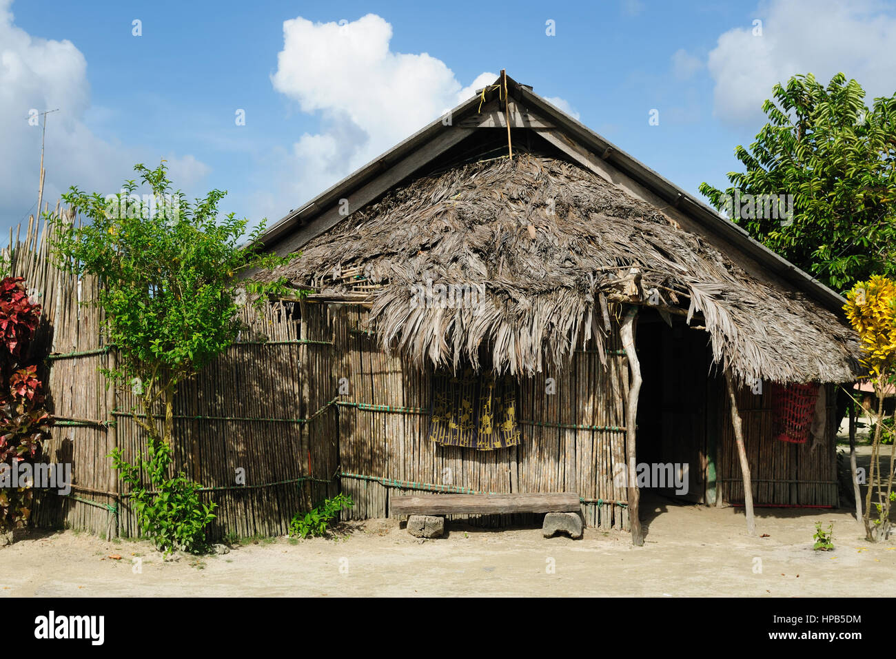 Panama, Traditional house kuna indians with the roof thatched on a ...