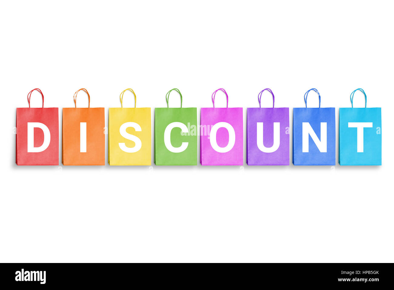 Discount word written on colorful shopping bags. Free space for text ...