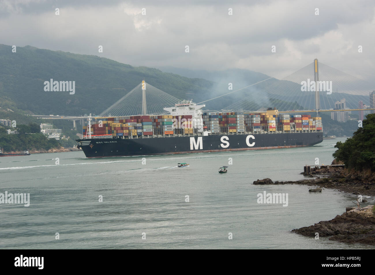 Container ship MSC Valeria sails through the Ma Wan Channel Hong Kong ...