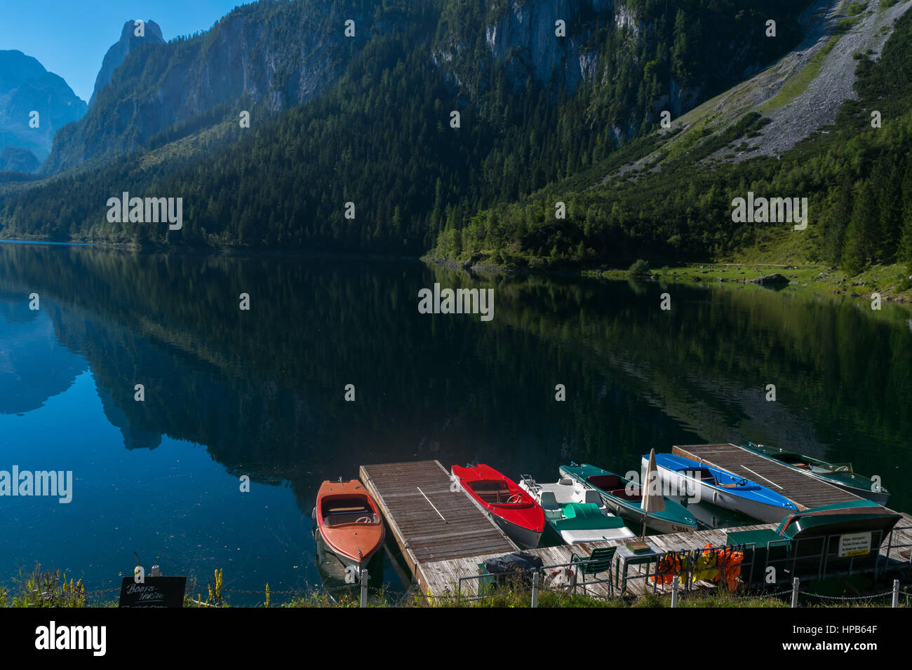 Boats floating, Austria, Gosausee, Central Europe Stock Photo - Alamy