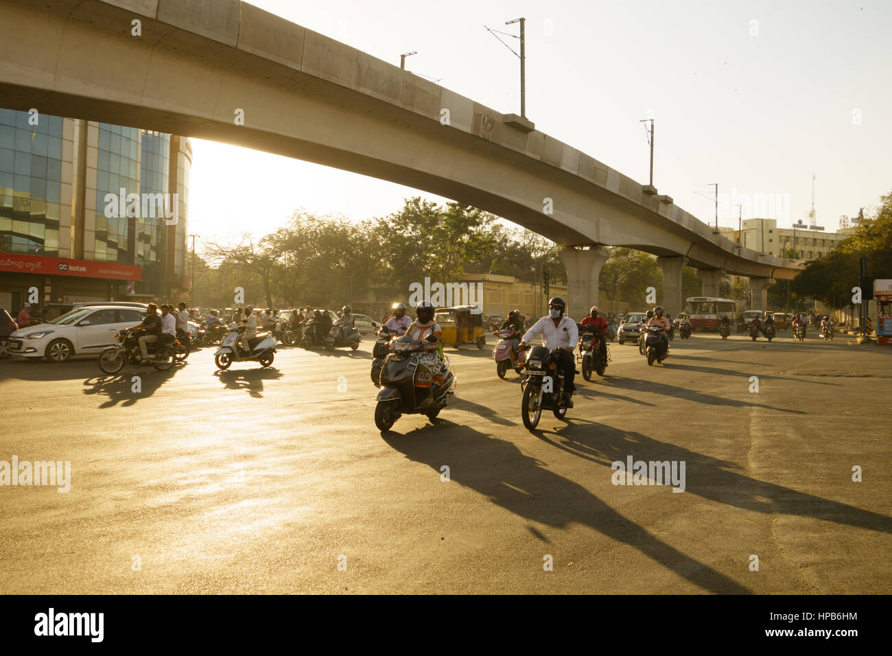 HYDERABAD, INDIA - FEBRUARY 20,2017 Evening rush hour traffic in ...