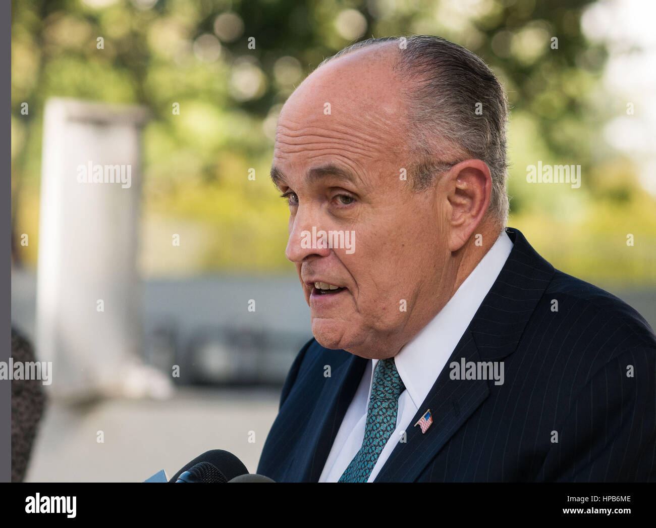 Former New York City Mayor Rudy Giuliani talks to reporters at the Los ...