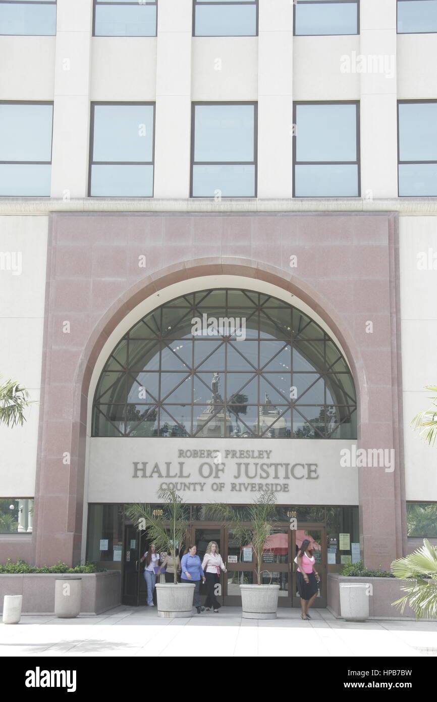 The facade of the Robert Pressley Hall of Justice in Riverside, CA on ...