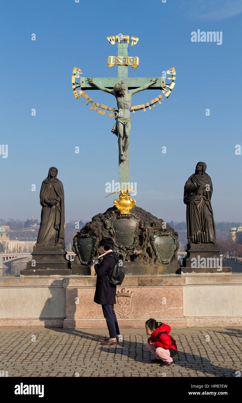 The Crucifix and Calvary on Charles Bridge in Prague Czech Republic ...