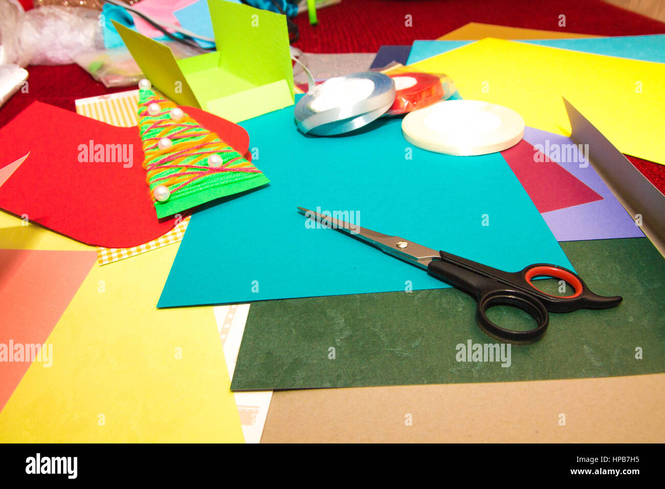 A set of tools and board for making greeting cards for New Year ...