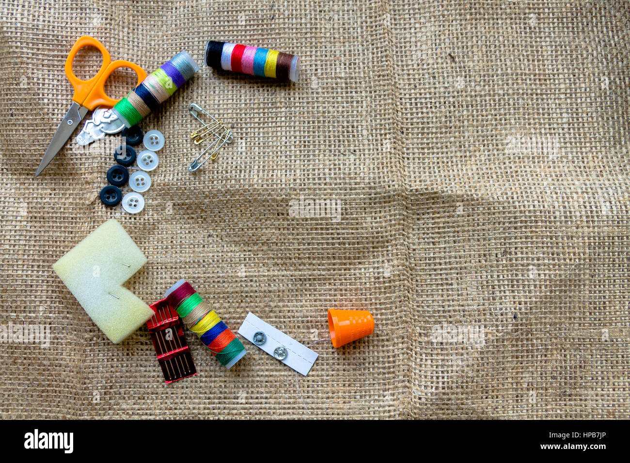 Sewing kit thread. A set of tools for repair of clothing Stock Photo ...