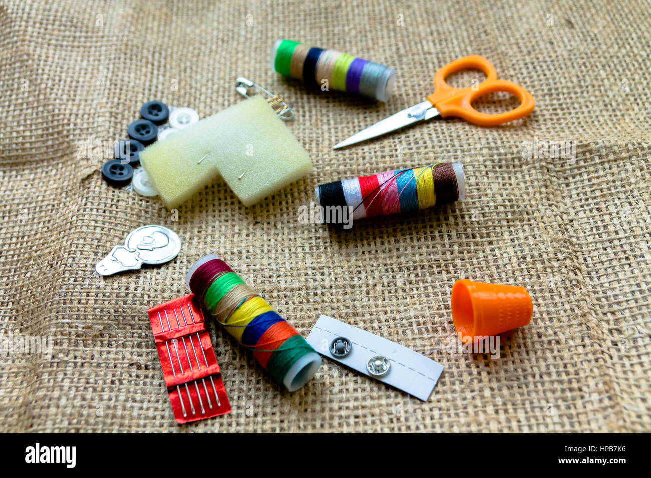 Sewing kit thread. A set of tools for repair of clothing Stock Photo ...