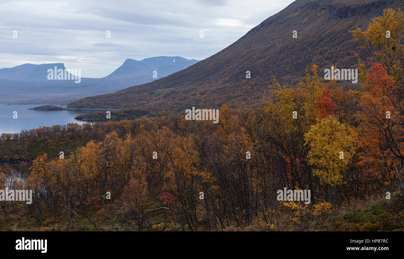 Nordic mountains in overcast weather, autumn fall. Well known landmark ...