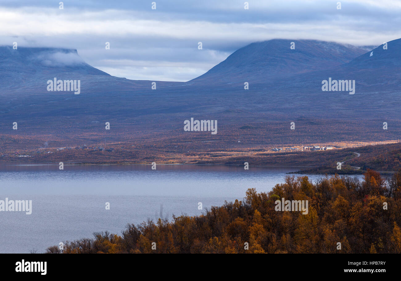 Nordic mountains in overcast weather, autumn fall. Well known landmark ...